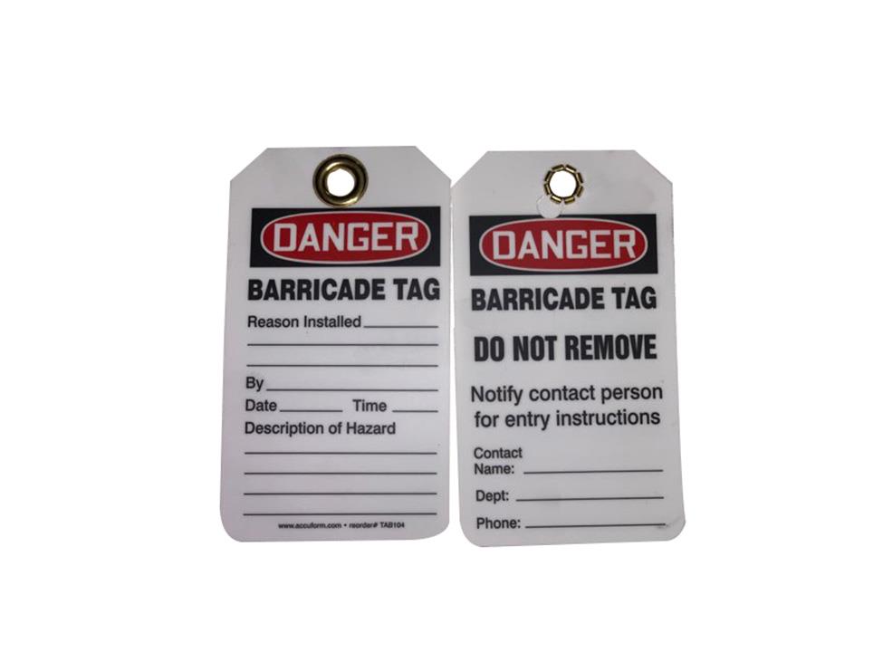 CT63CONBAR Construction Barricade Tag - Black on Red - Upstream